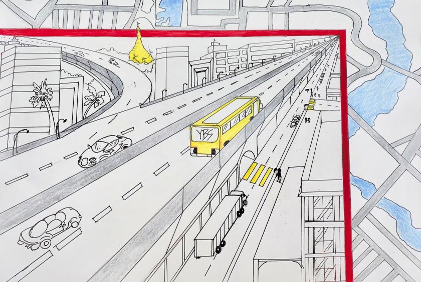 how to draw in perspective road railway train city